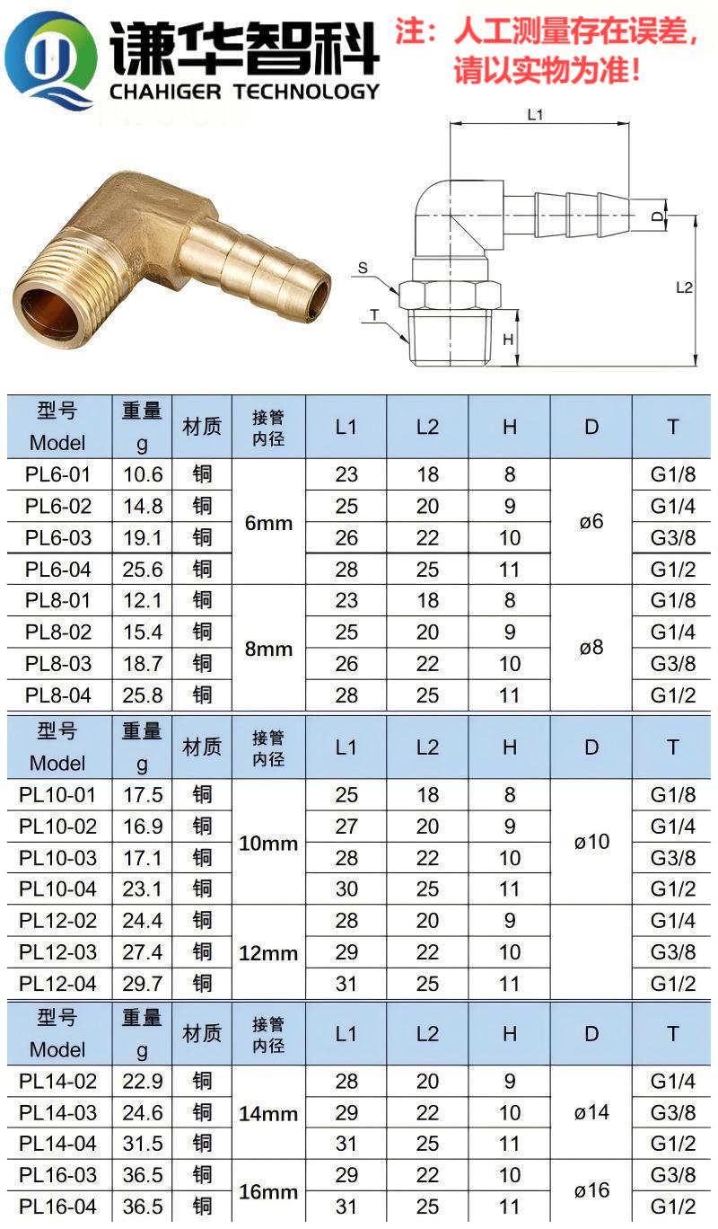 【谦华智科 PL系列 L型G外丝螺纹宝塔 弯接头 PL12-02 12mm 2分 金色多少钱】PL12-02/12mm/2分/金色-鑫方盛