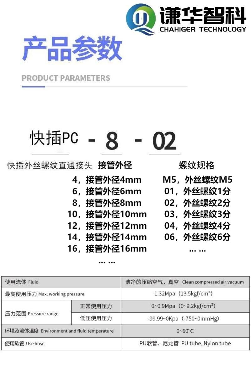 【谦华智科 PC系列 外螺纹转快插 直通接头 PC8-03 8mm 3分 银色多少钱】PC8-03/8mm/3分/银色-鑫方盛